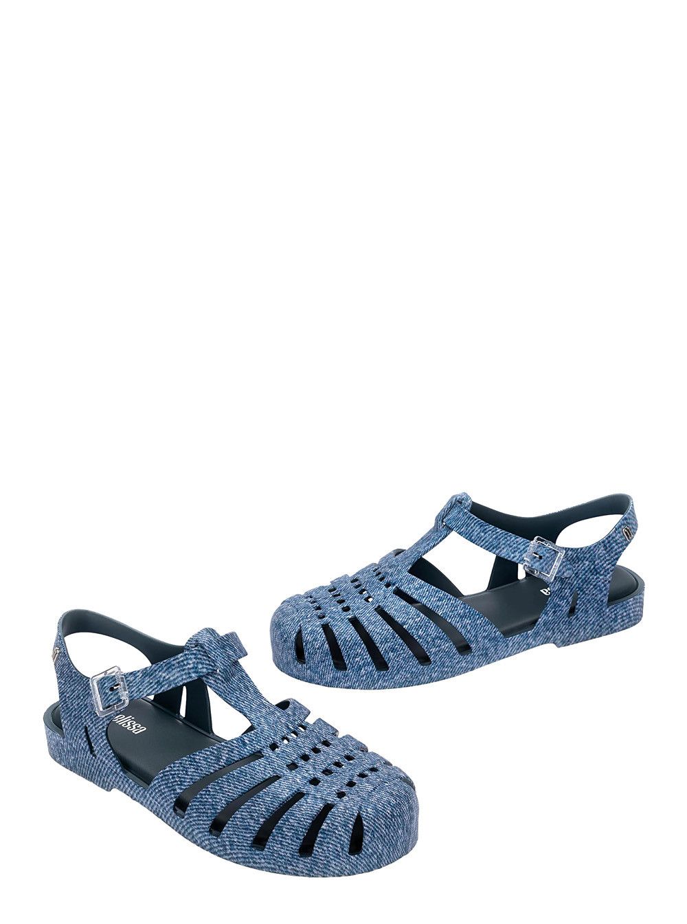 Melissa 'Possession' Blue Sandals with Cage Design and Denim Print in ...