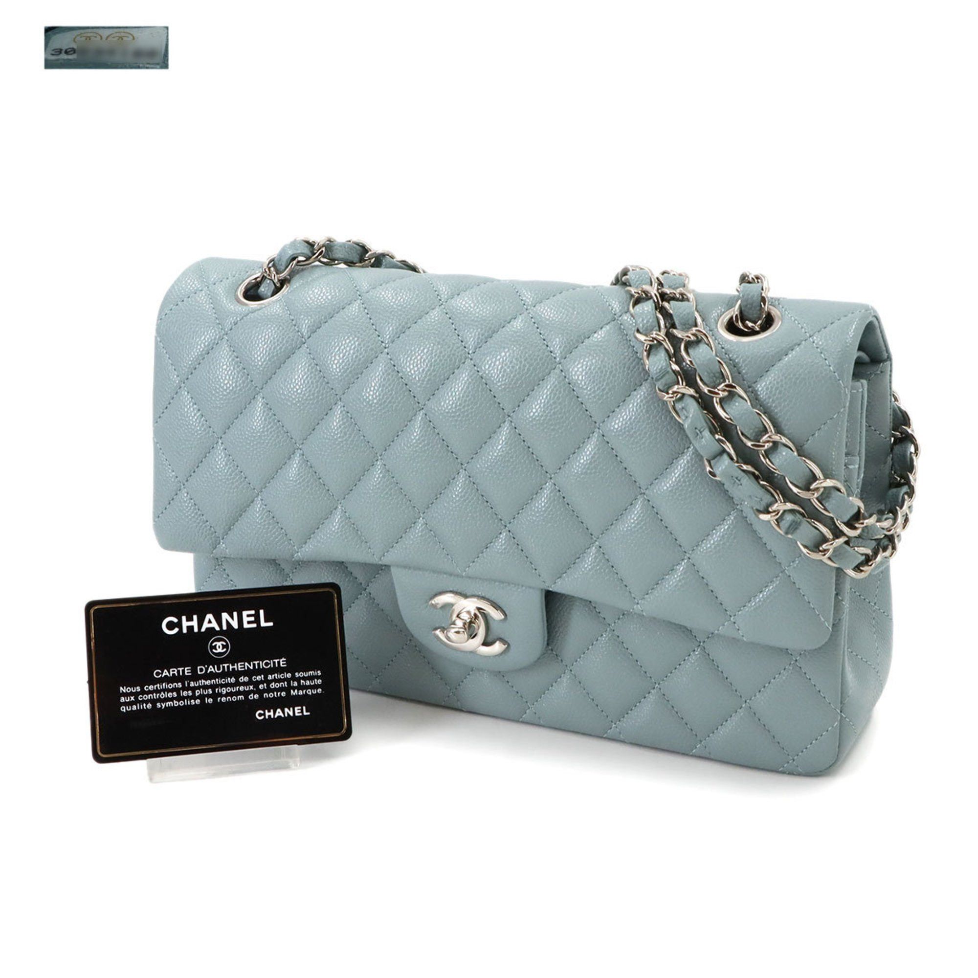 Chanel CHANEL Matelasse 25 Chain Shoulder Bag Caviar Skin Light Blue A01112 Silver Metal ...