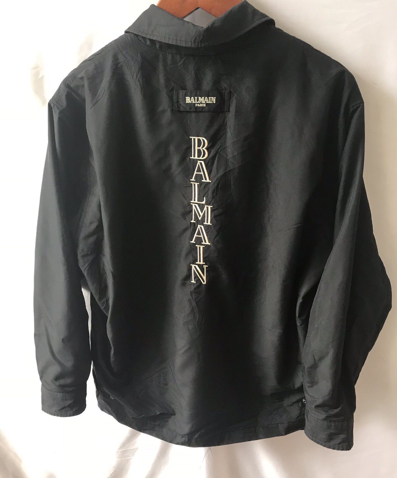 Balmain Vintage Coach jacket Balmain Vertical Font Big Logo embroidery ...