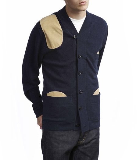 YMC Shooting Cardigan with Leather Patches | Grailed