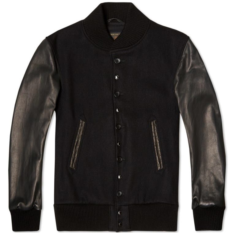 Engineered Garments BLACK WOOL & LEATHER Varsity Jacket | Grailed