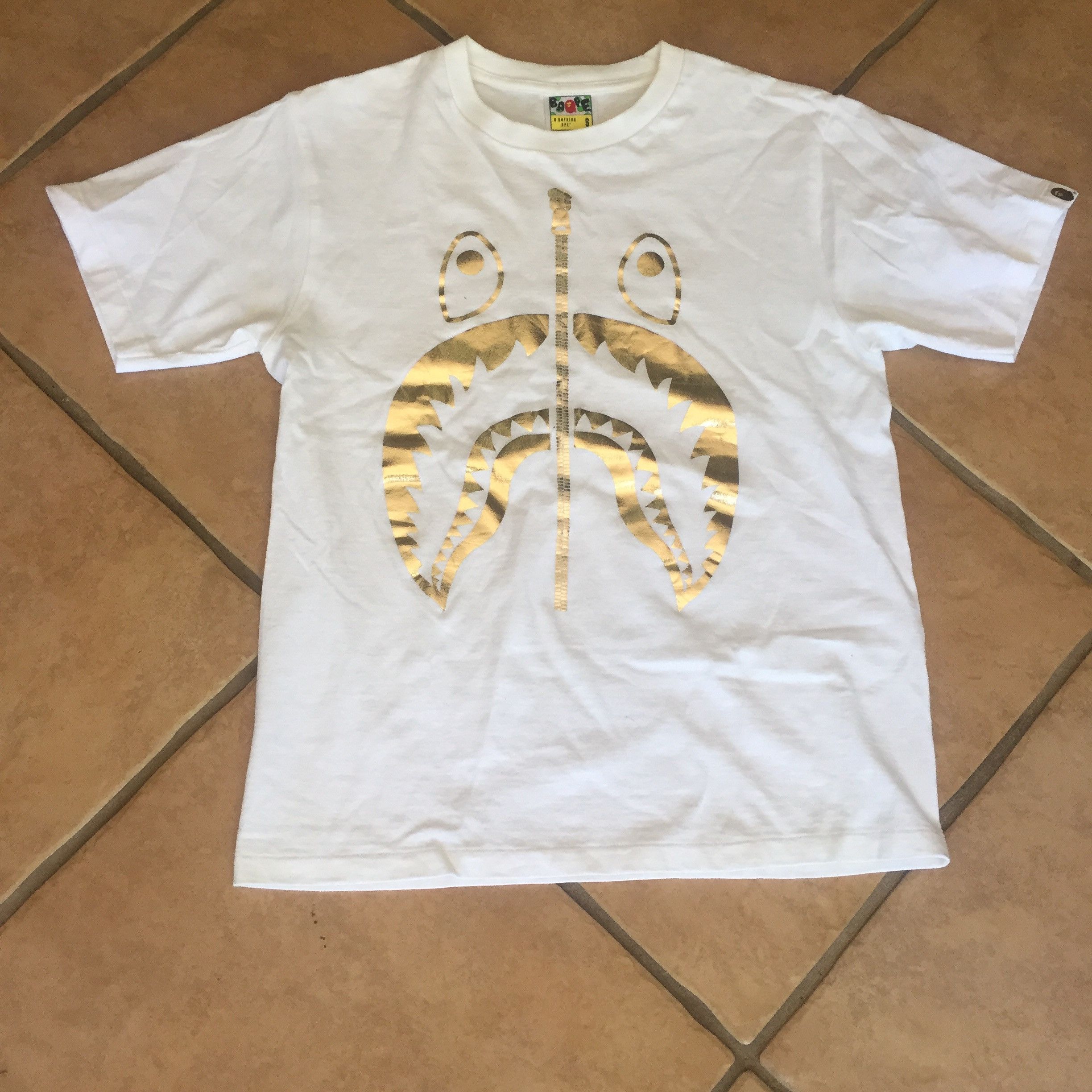 Bape Gold print shark tee | Grailed