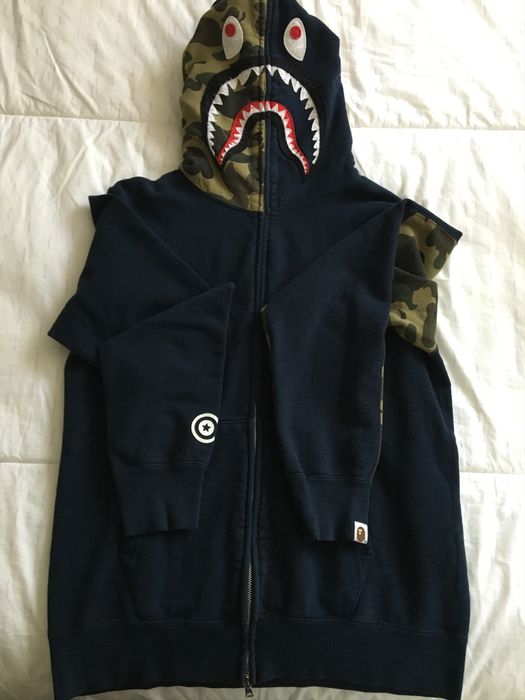 Bape Rare A Bathing Ape Bape WGM Velcro Patch Full Zip Up Shark Hoodie ...