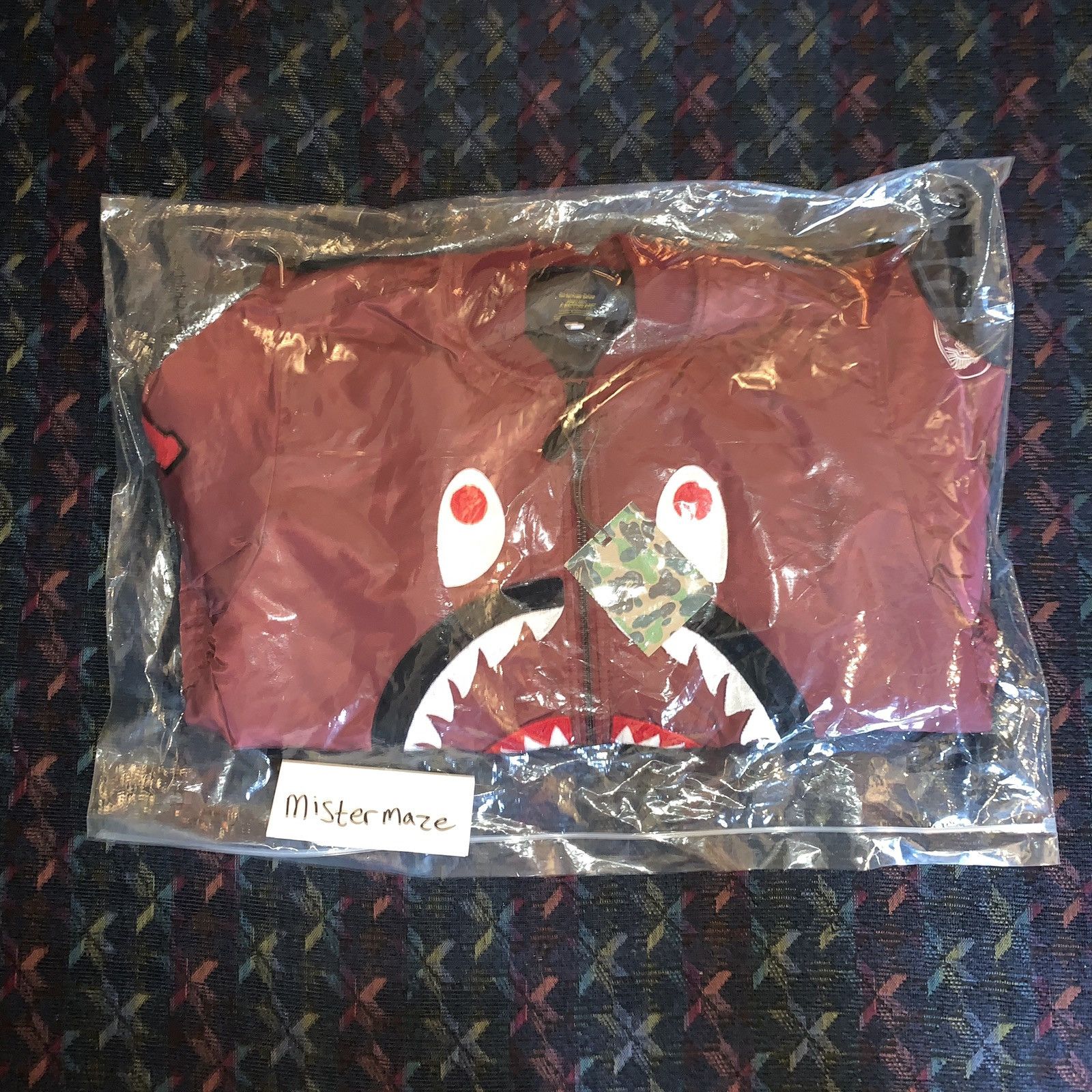 Bape Maroon Shark Bomber Insulated Jacket | Grailed