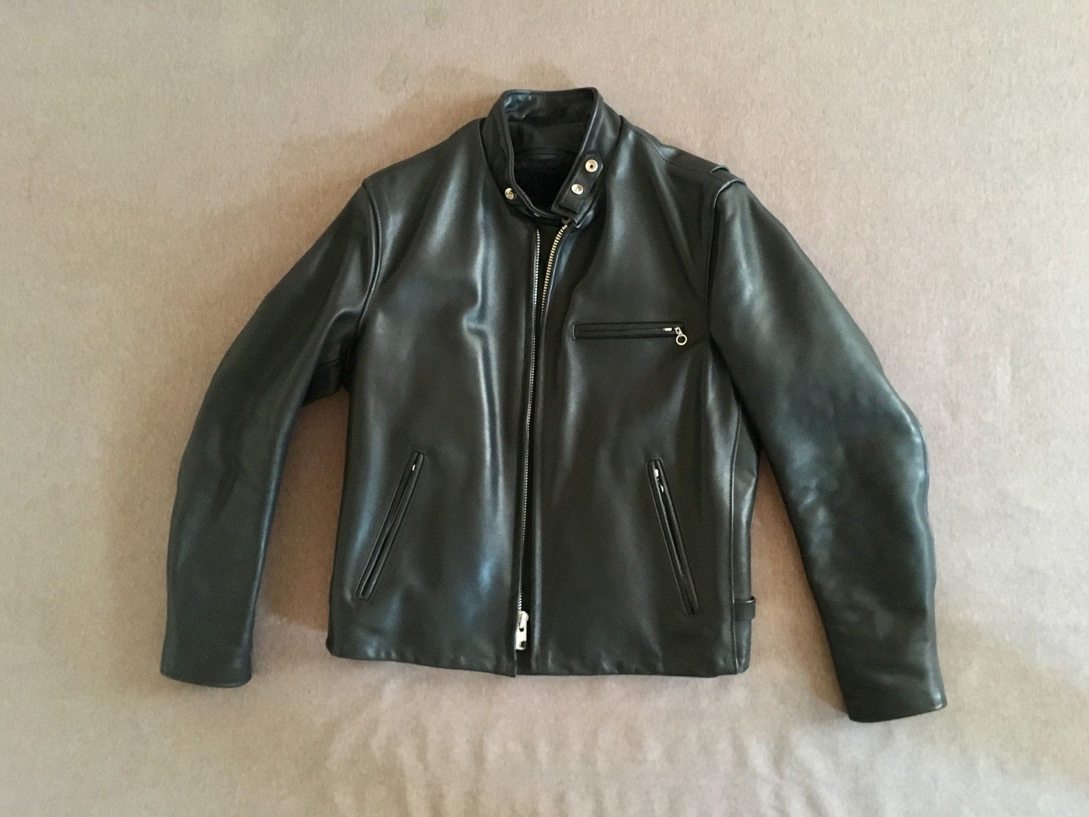 Schott 141 Cafe Racer Single Rider Motorcycle Leather Jacket Black ...