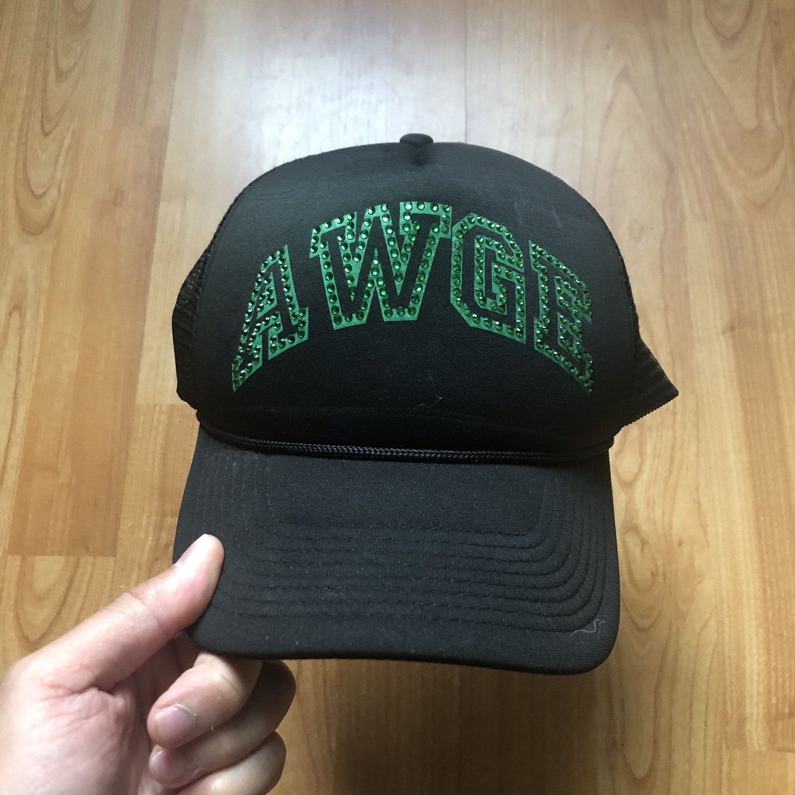 AWGE Awge Trucker Cap Hat 5-Panel Black Green Rhinestone ASAP Rocky ...