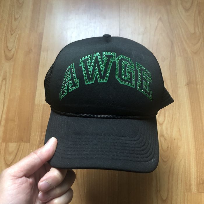 AWGE Awge Trucker Cap Hat 5-Panel Black Green Rhinestone ASAP Rocky ...
