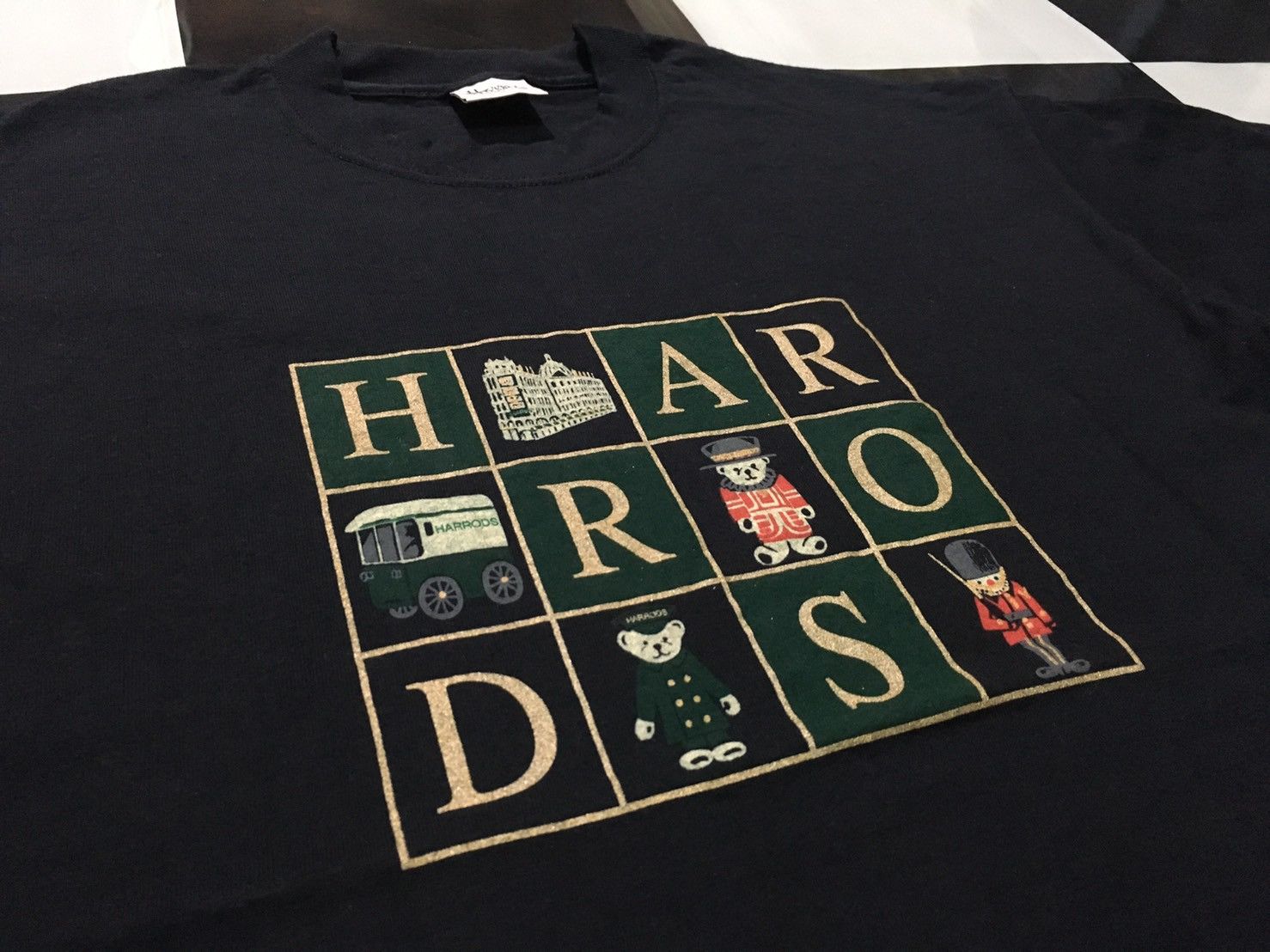 Harrods Vintage Harrods T-Shirt, Font Square Pattern, Black Color Size ...