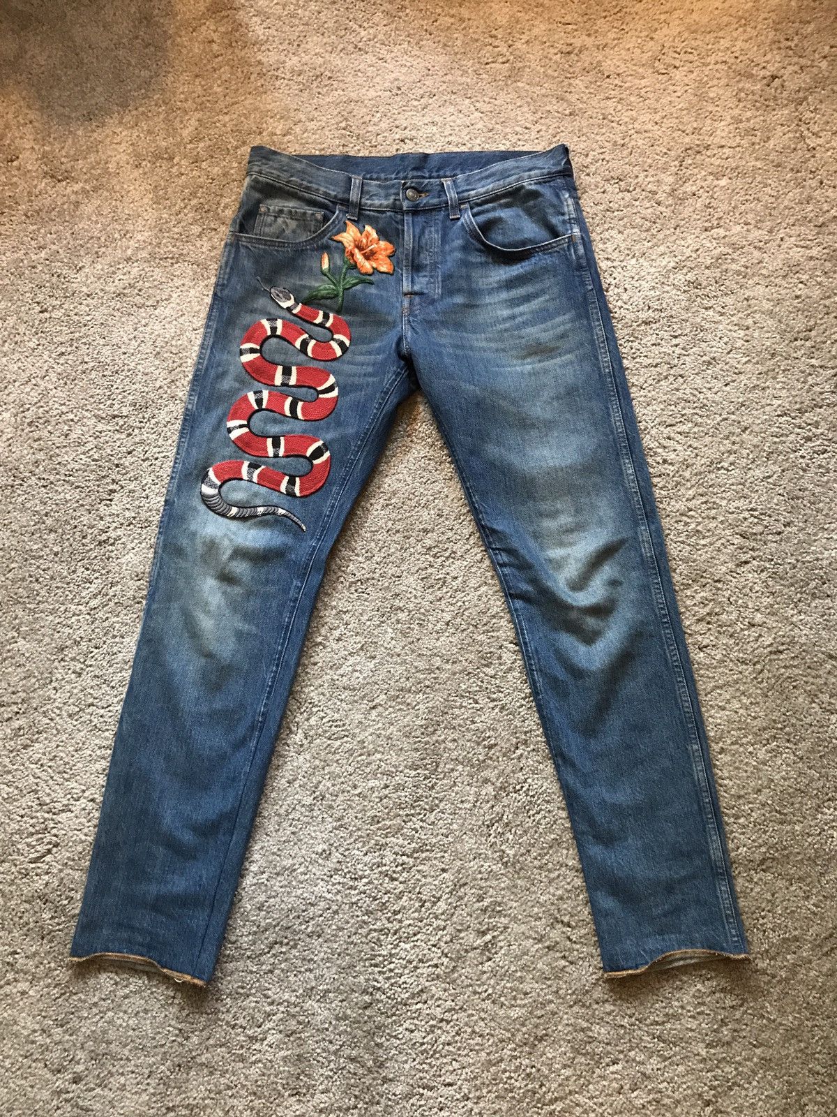 Gucci Snake Embroidered Jeans | Grailed