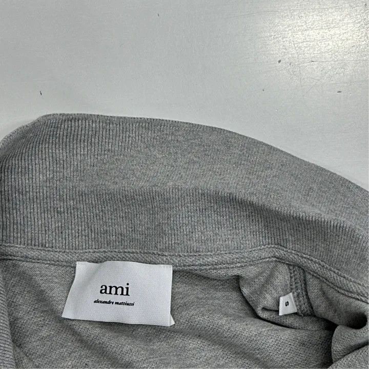 AMI Paris Love Heart Gray Cotton Polo Shirt 0079 Polos