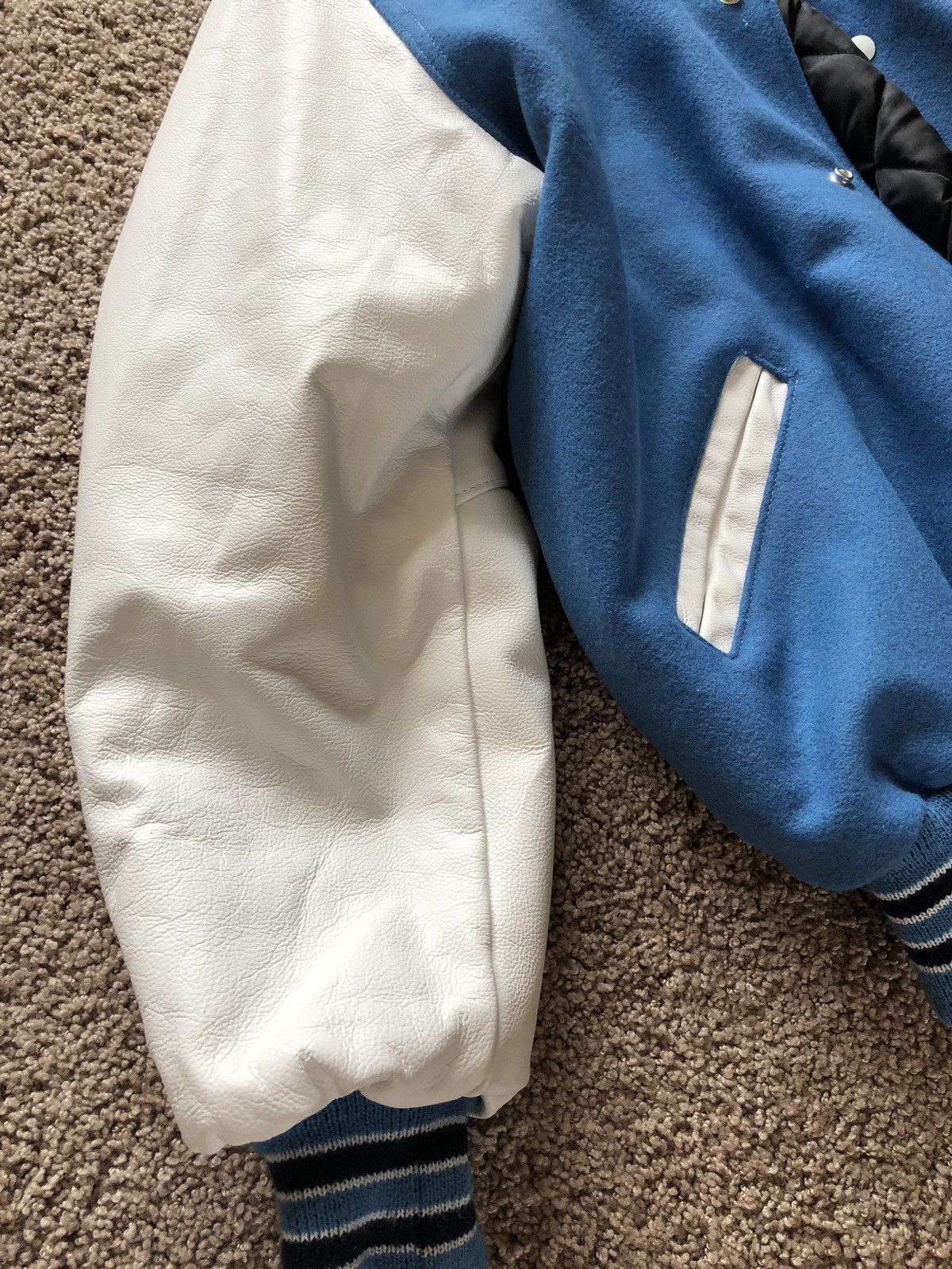 Custom NEW Never Worn Baby Blue Varsity Jacket Bomber Leather White ...
