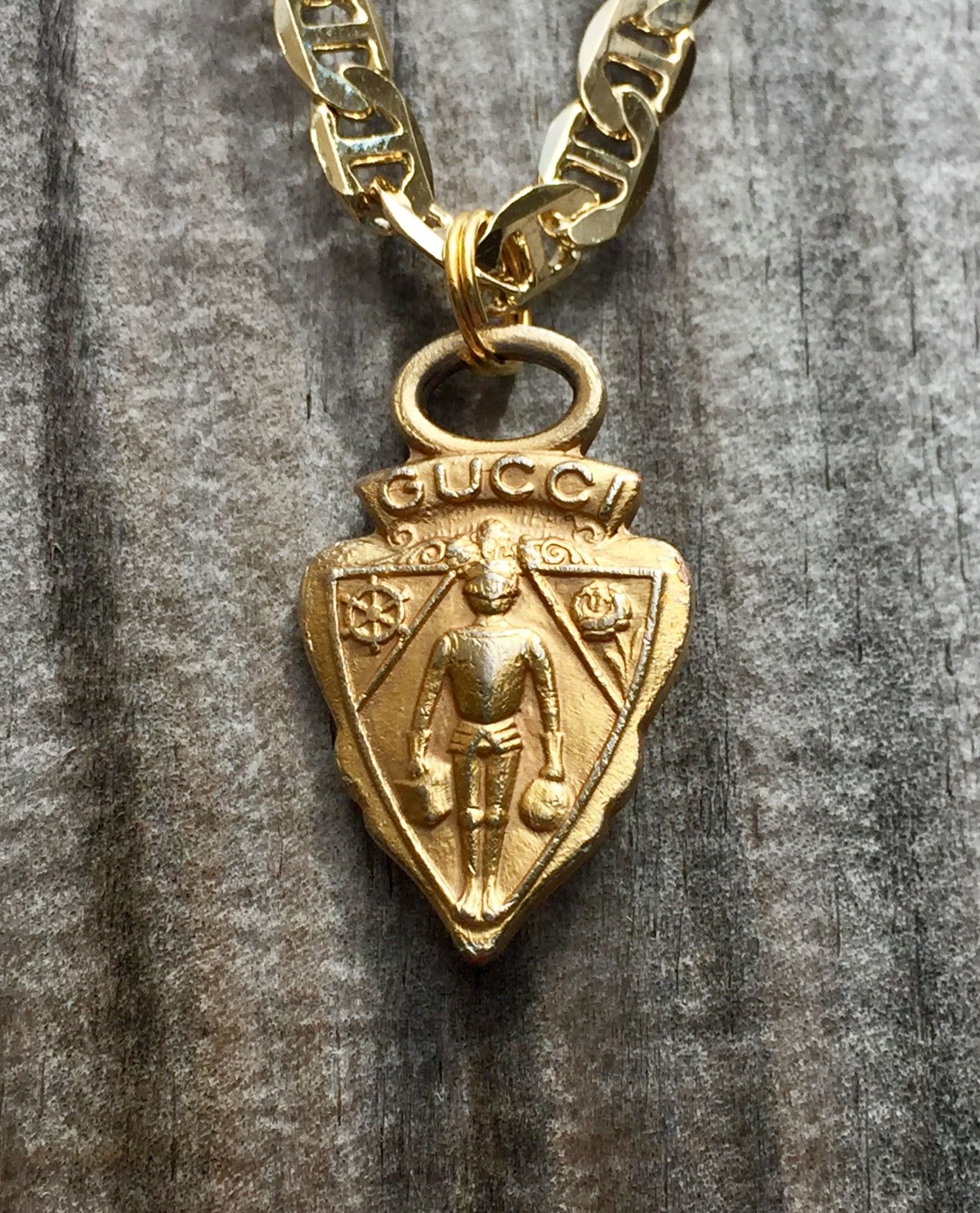 Gucci 20" | Gold Plated Knight Crest Logo Pendant on 14K Gold Plated ...