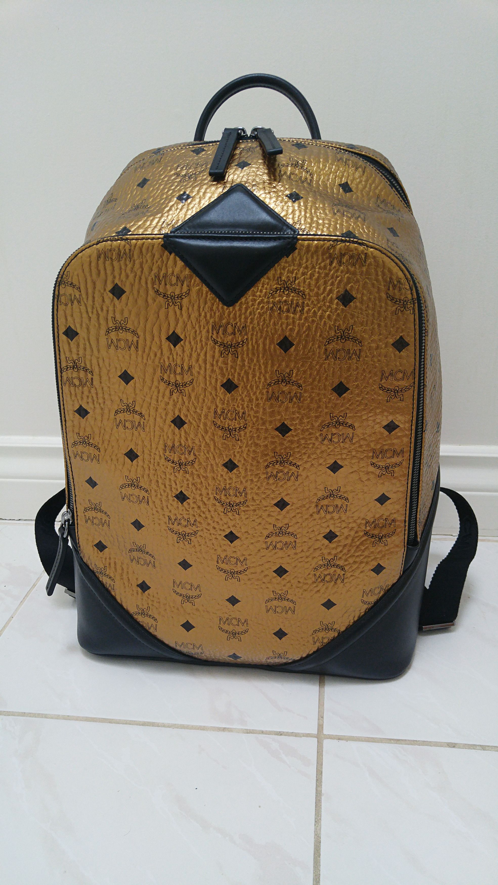 MCM Duke Visetos Backpack (Gold) | Grailed
