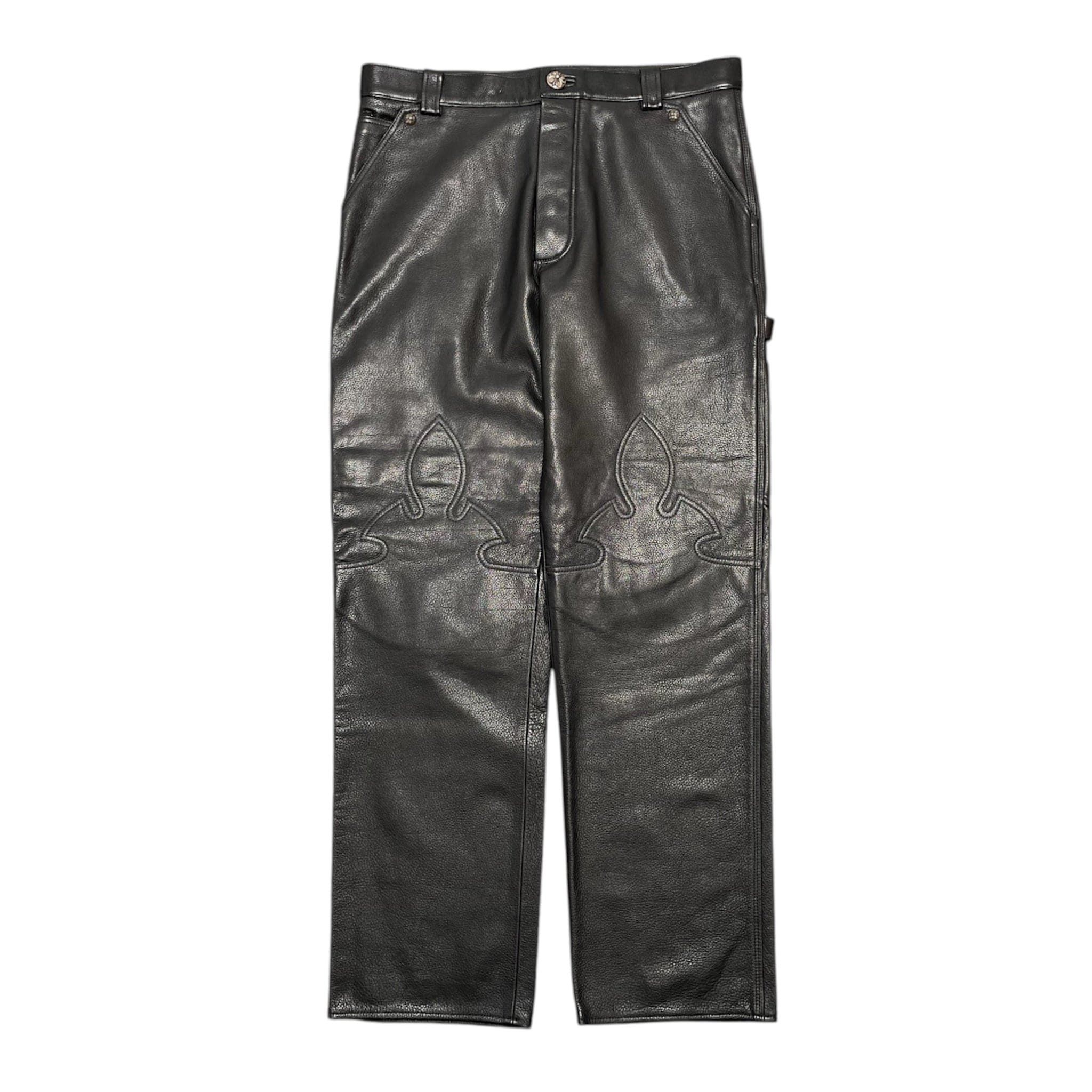 Chrome Hearts Leather Le Fleur Knee Leather Carpenter Pants Black | Grailed
