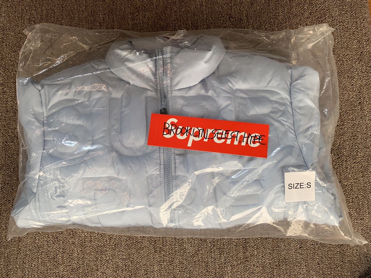 Supreme Supreme Bonded logo puffy jacket ice blue | Grailed