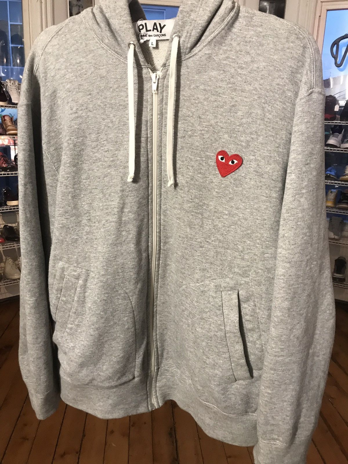 Comme des Garcons Play CDG Zip Up Hoodie Grey | Grailed
