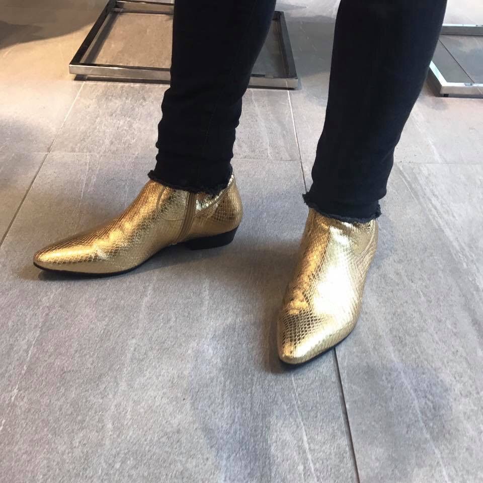 Saint Laurent Paris 16FW Gold Python Embossed Devon Boots Sz39 | Grailed