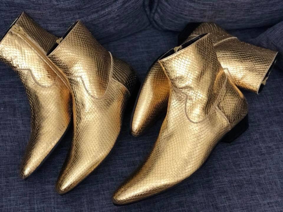 Hedi Slimane × Saint Laurent Paris 16FW Gold Python Embossed Devon ...