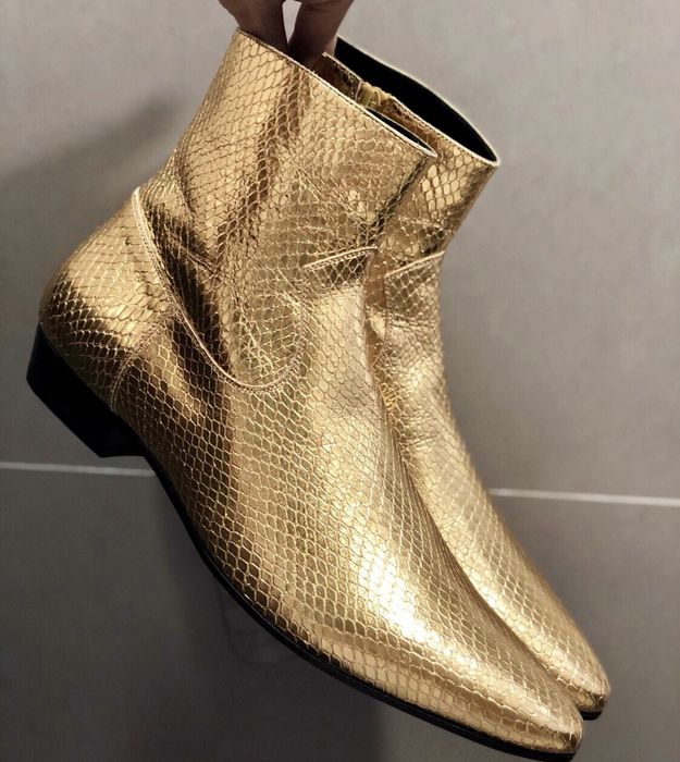 Saint Laurent Paris 16FW Gold Python Embossed Devon Boots Sz39 | Grailed