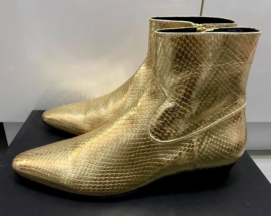 Saint Laurent Paris 16FW Gold Python Embossed Devon Boots Sz39 | Grailed