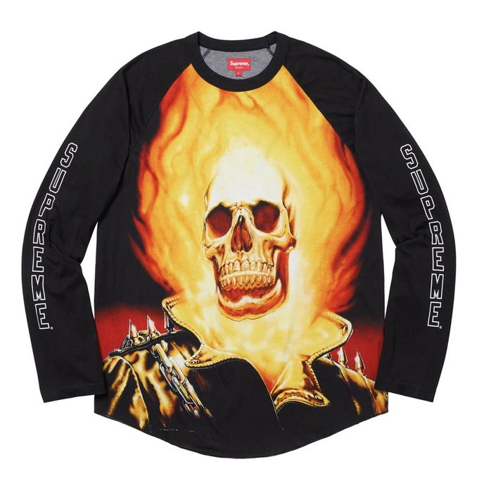 Supreme Supreme Ghost Rider Raglan Long Sleeve Shirt Flames Sold Out ...