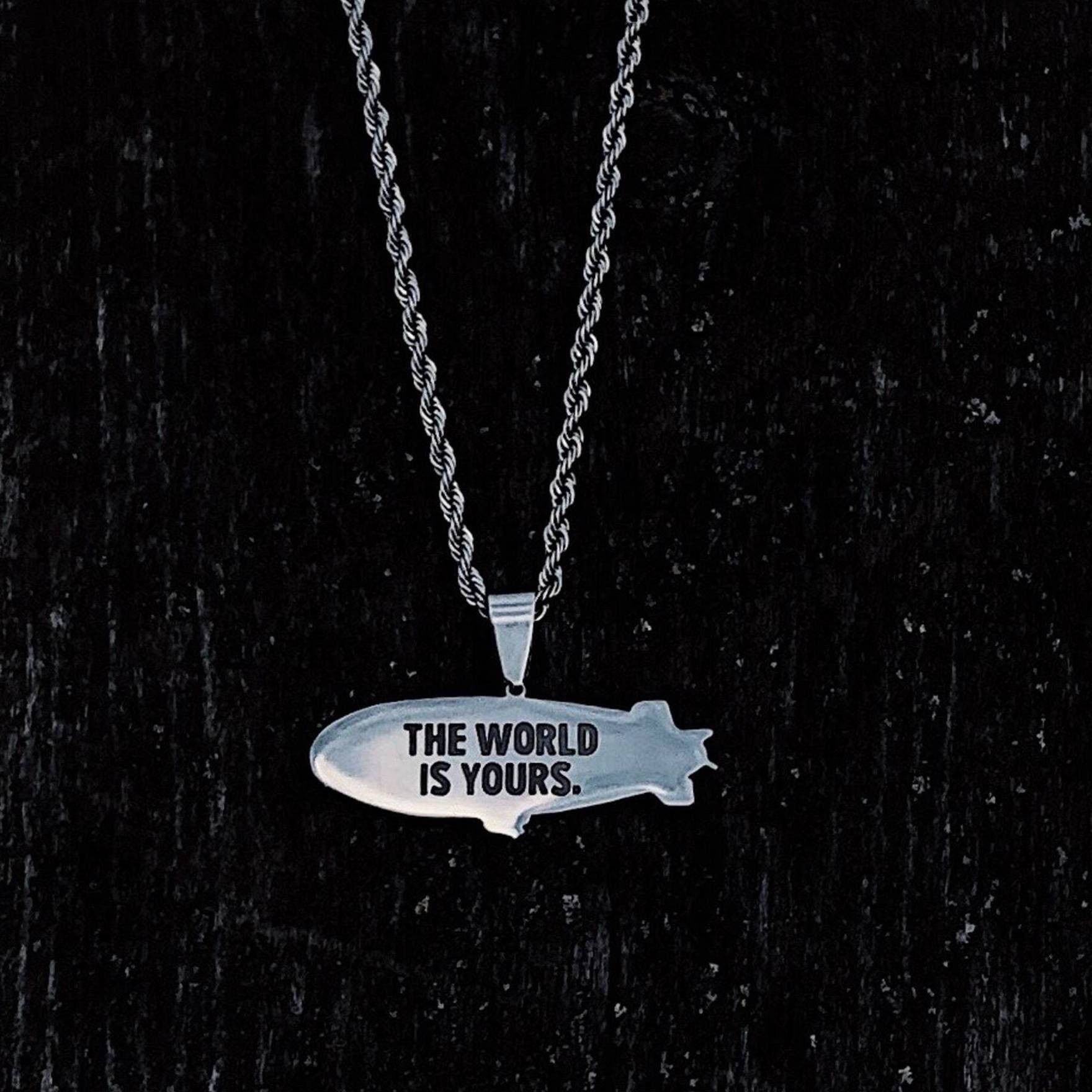 Vintage Silver The World Is Yours Engraved Blimp Custom Pendant ...