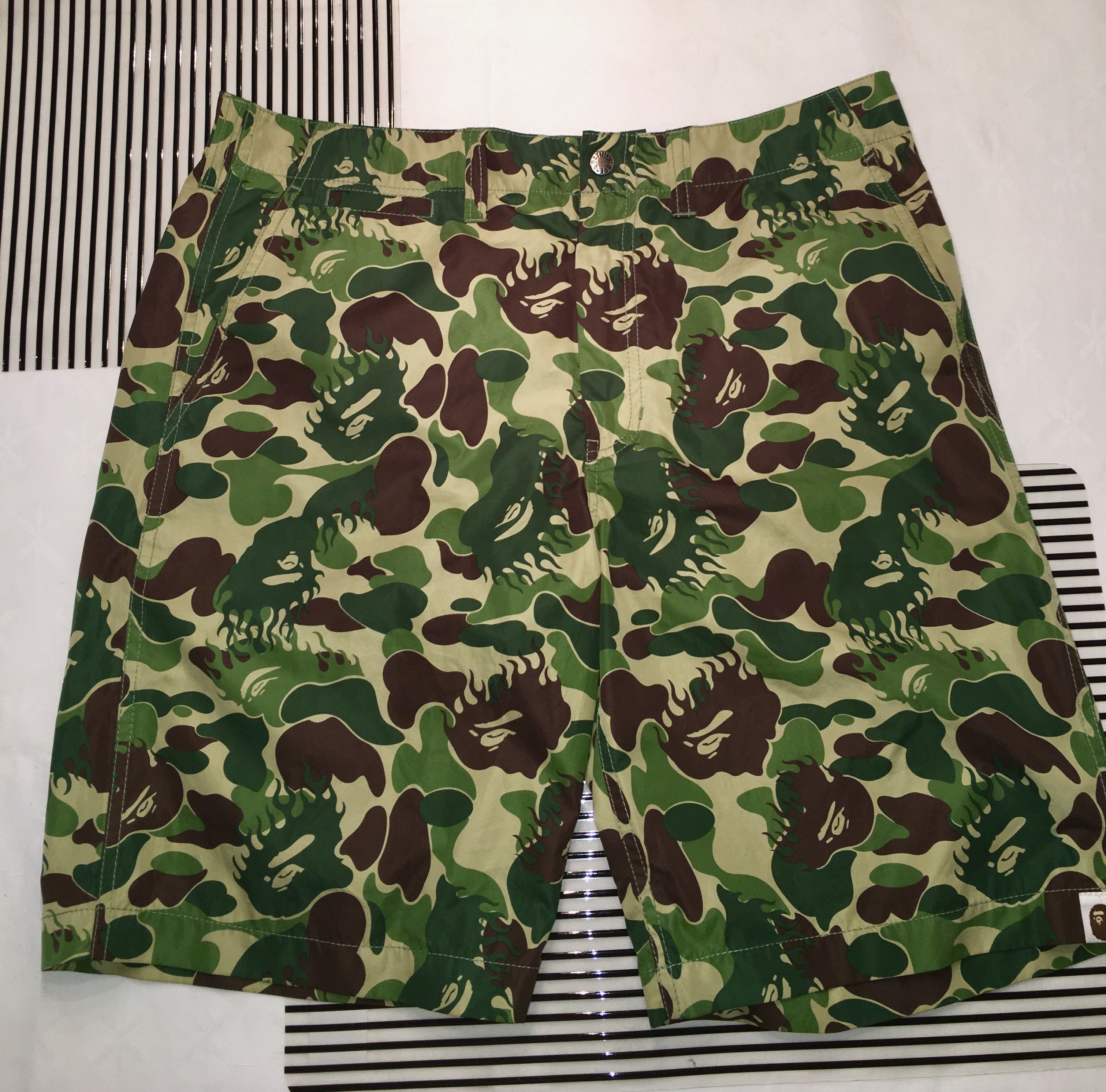 Bape Bape Swim Shorts A Bathing Ape Size M Green Flame Camo | Grailed