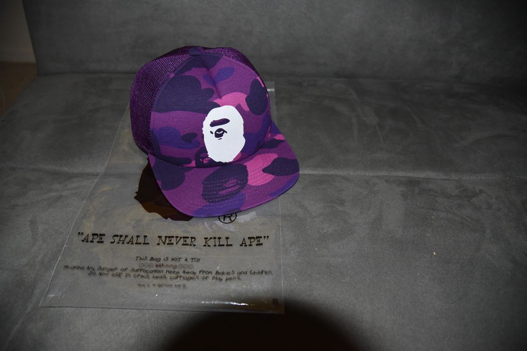 Bape A Bathing Ape Purple Mesh Trucker Hat | Grailed