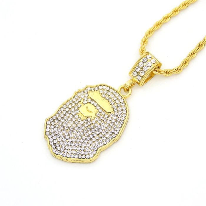 Vintage FREE SHIPPING - Golden Chain with Iced Out Bape Logo Pendant ...