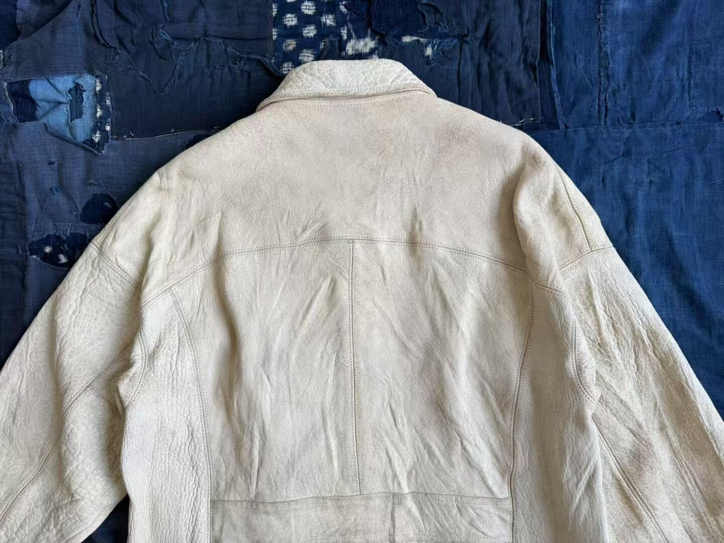 Visvim visvim eton jacket in distressed ivory leather | Grailed