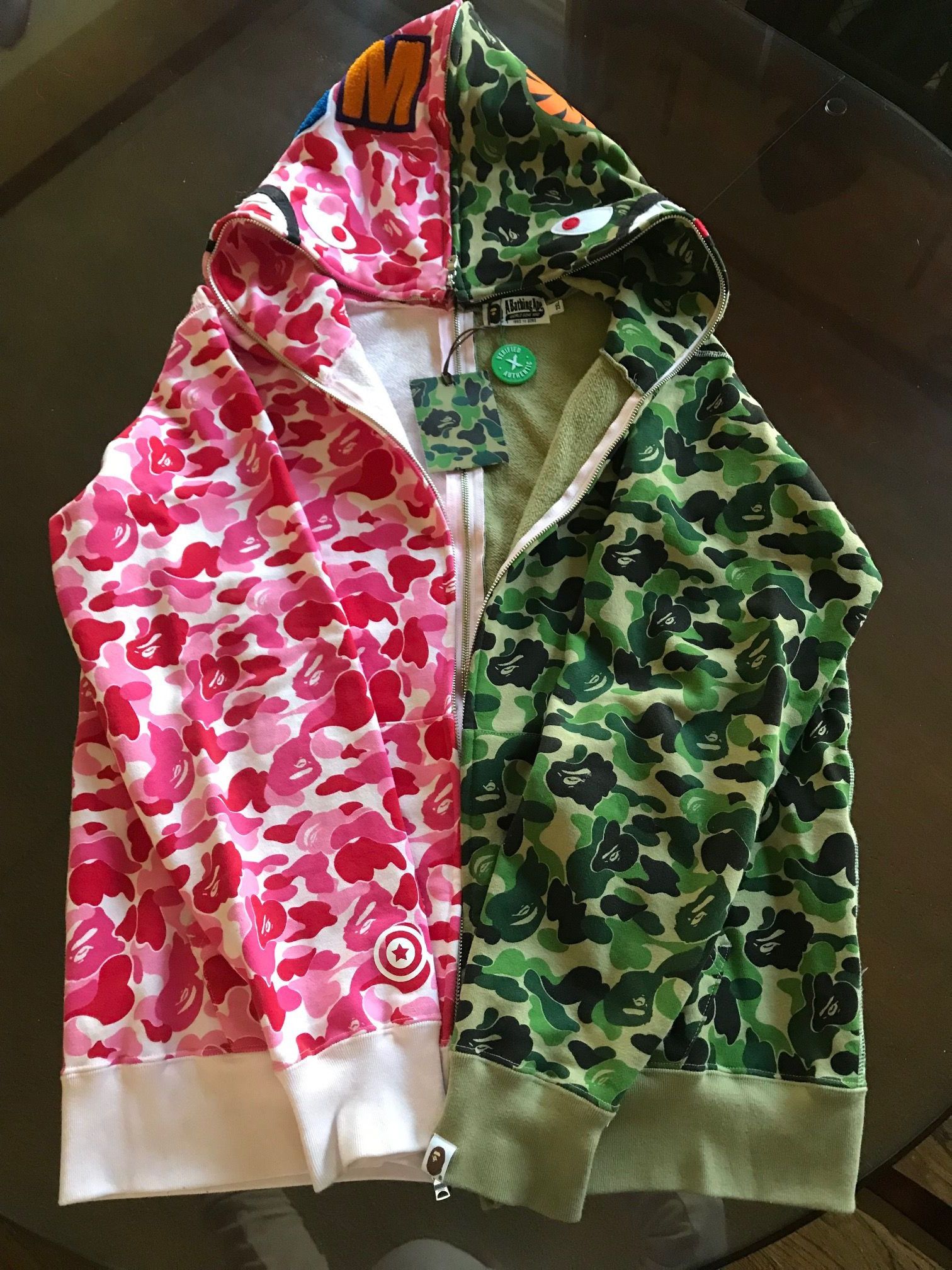 Bape Bape Shark Hoodie Pink/Green Split Camo | Grailed
