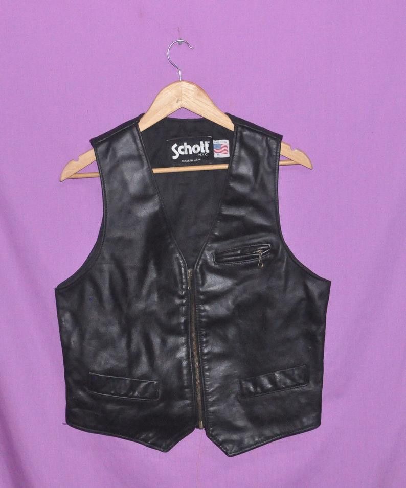 Vintage Vintage 90s Schott NYC Sportswear Black Leather Vest Made In ...