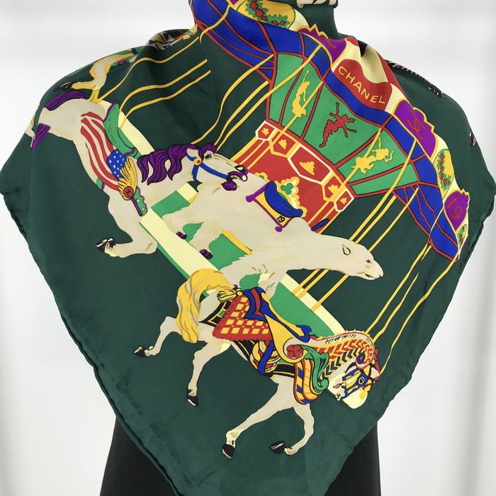 Chanel Authentic CHANEL PARIS Scarf Merry Go Round Horses Baroque ...