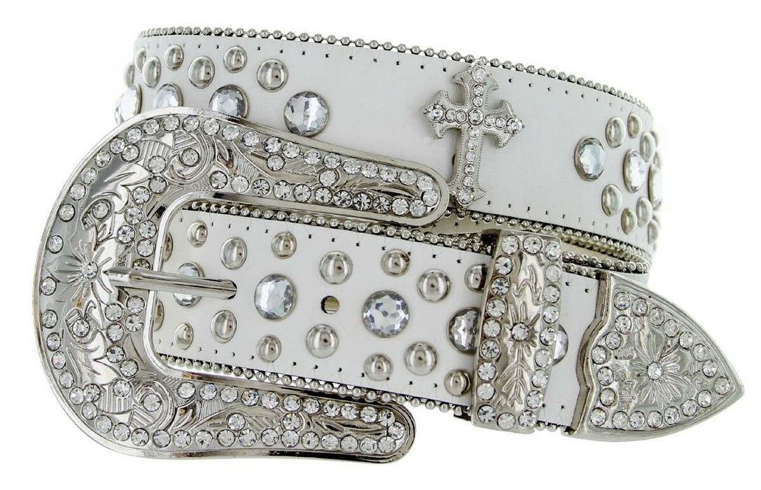Vintage Bb Simon style white cross belt studded all sizes free ship ...