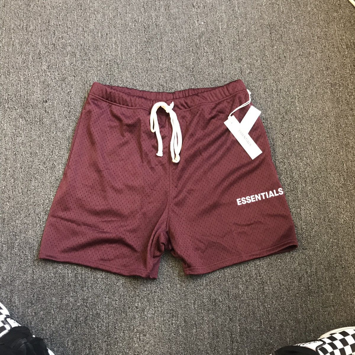 Fear of God × Pacsun Fear of God Essentials Burgundy Mesh Shorts | Grailed
