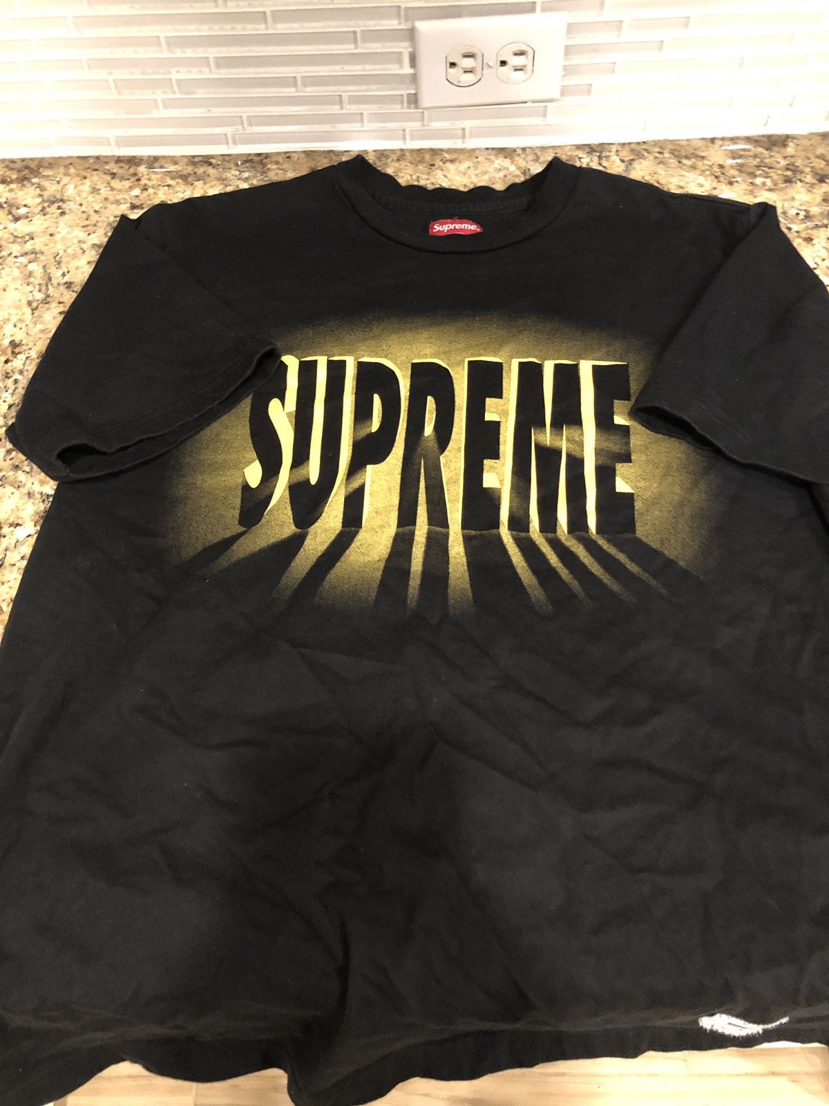 Supreme Yellow on Black Supreme Logo T-shirt | Grailed