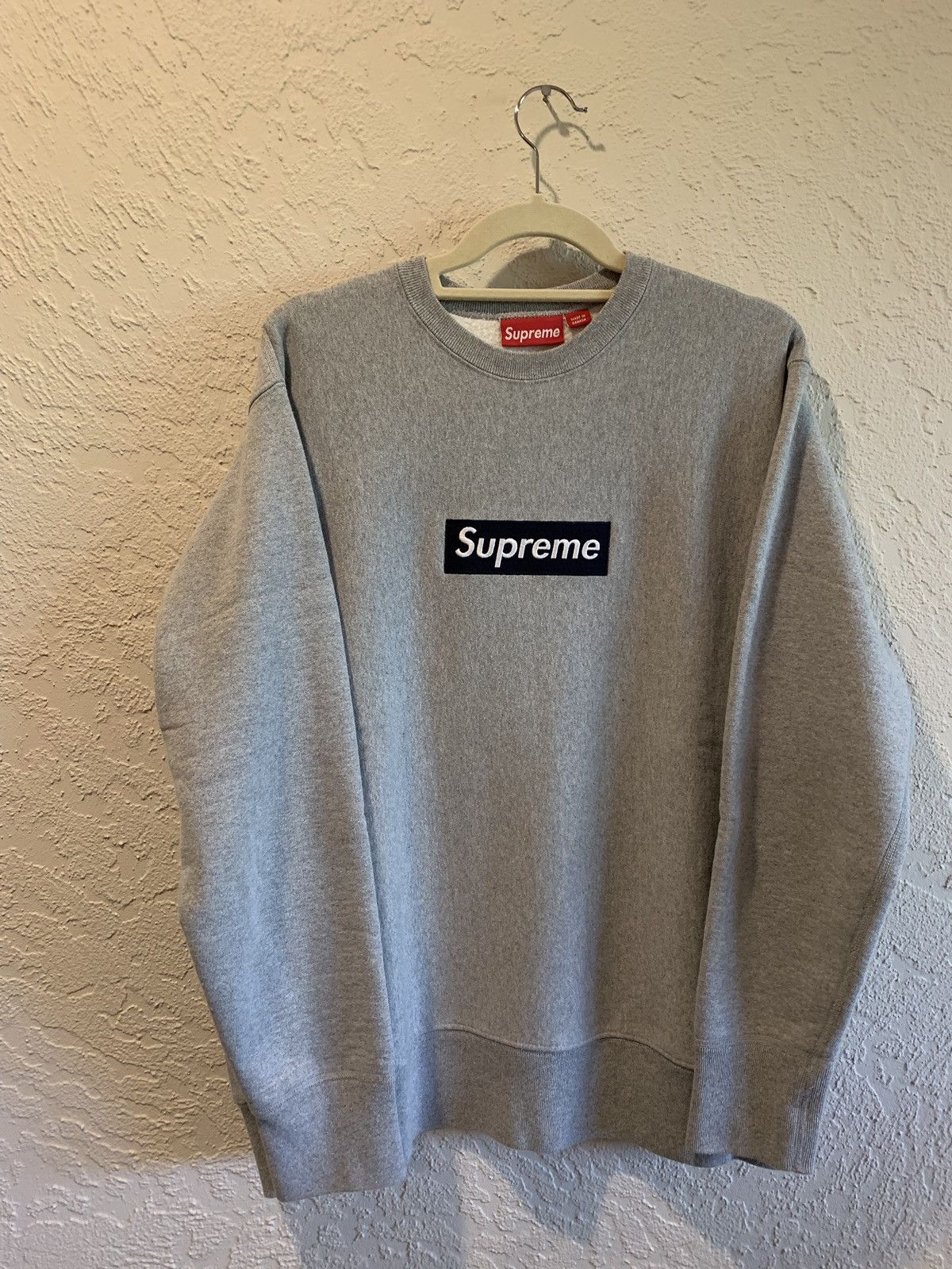 Supreme Navy on Gray Box Logo Crewneck | Grailed