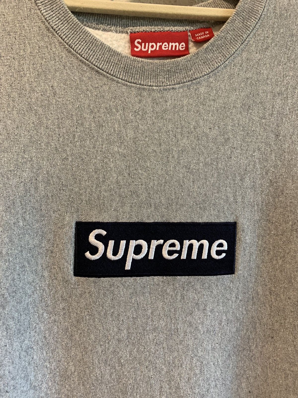 Supreme Navy on Gray Box Logo Crewneck | Grailed