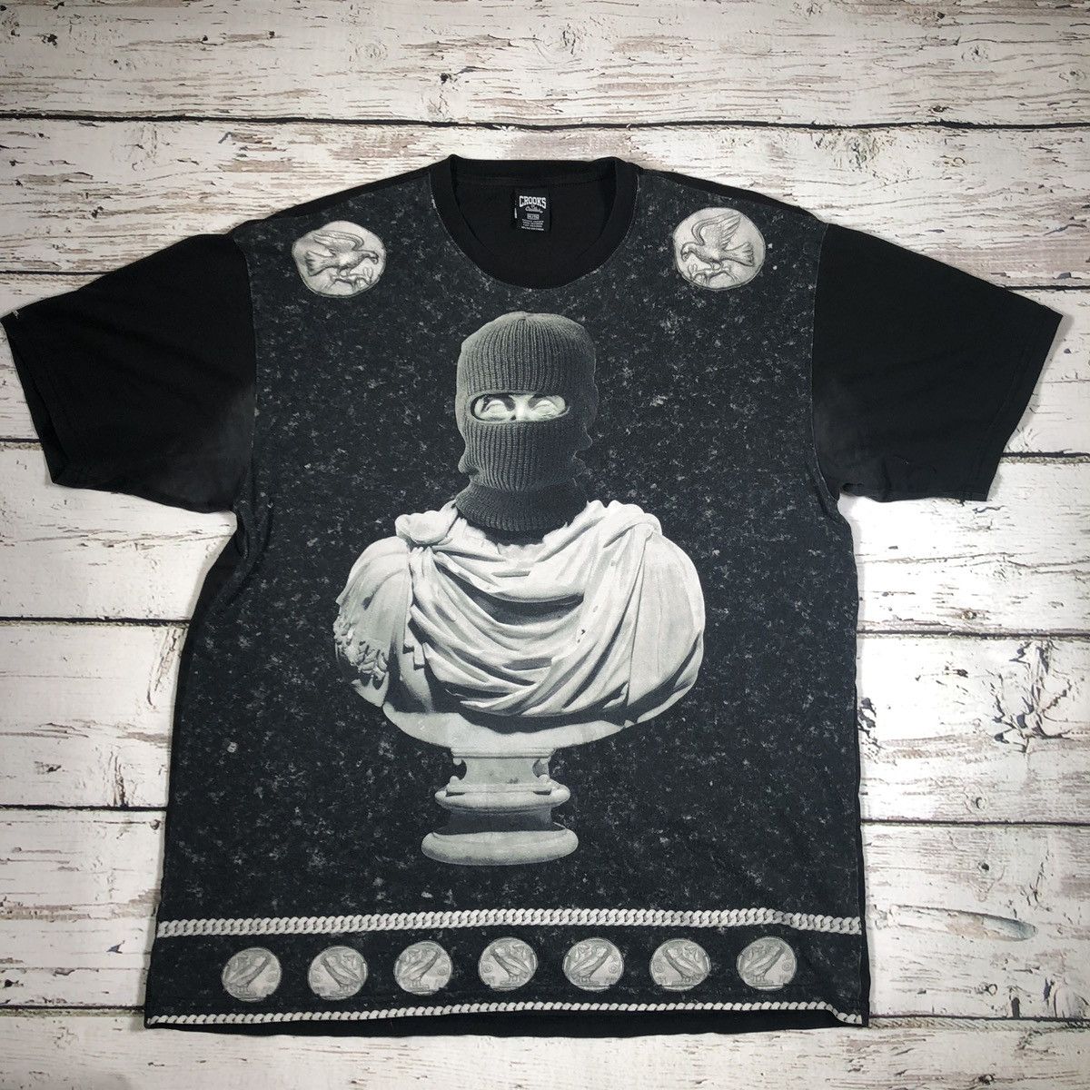 Crooks & Castles Crooks And Castles Black Shirt Roman Statue Ski mask ...