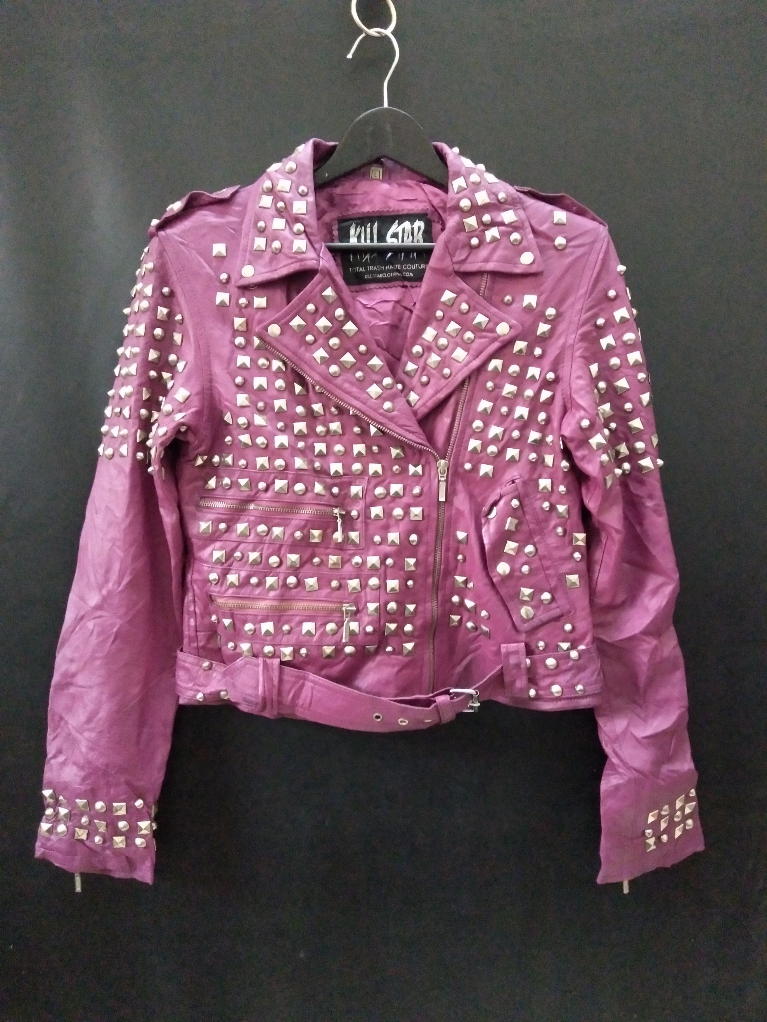 Killstar × Leather Jacket Killstar Pink Studded Leather Jacket | Grailed