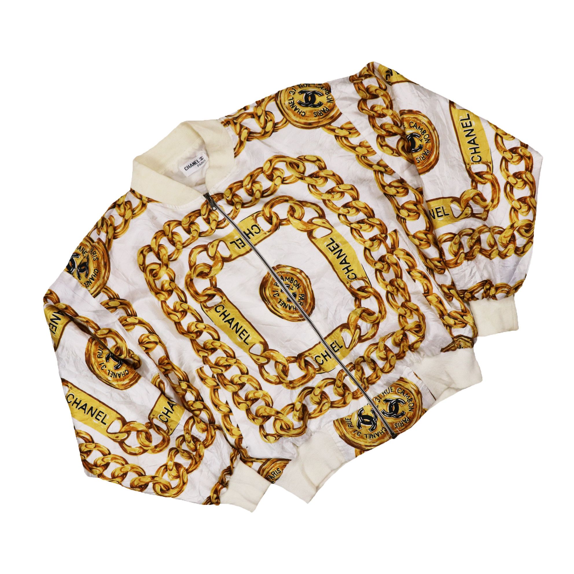 Chanel × Vintage Vintage 80s Chanel gold chain baroque satin jacket ...