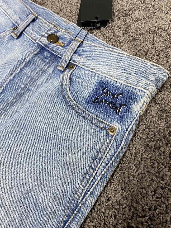 Saint Laurent Paris Saint Laurent Logo Patch Distressed Denim Jeans ...