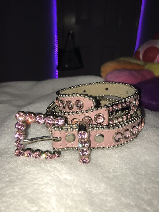 B.B. Simon Pink/Pink🍧BB Simons Leather Belt Authentic Swarovski Crystal ...