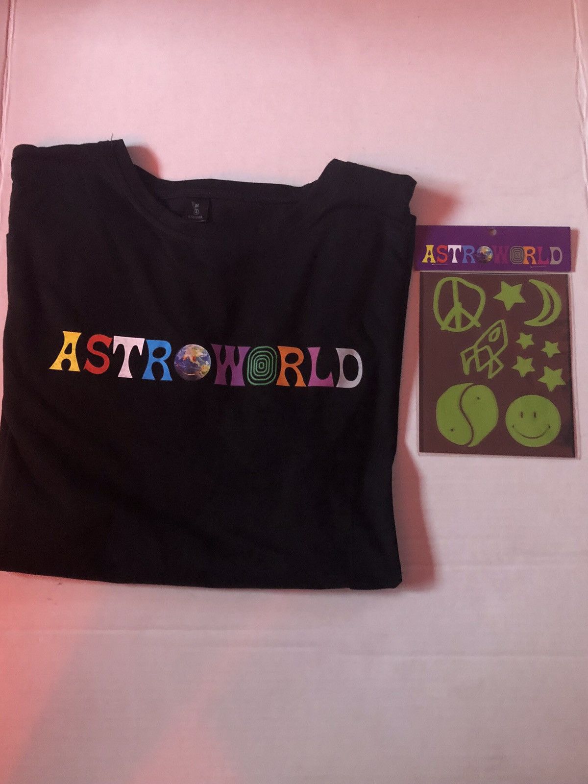 Travis Scott ASTROWORLD glow-in the dark stickers & Tee Bundle! | Grailed