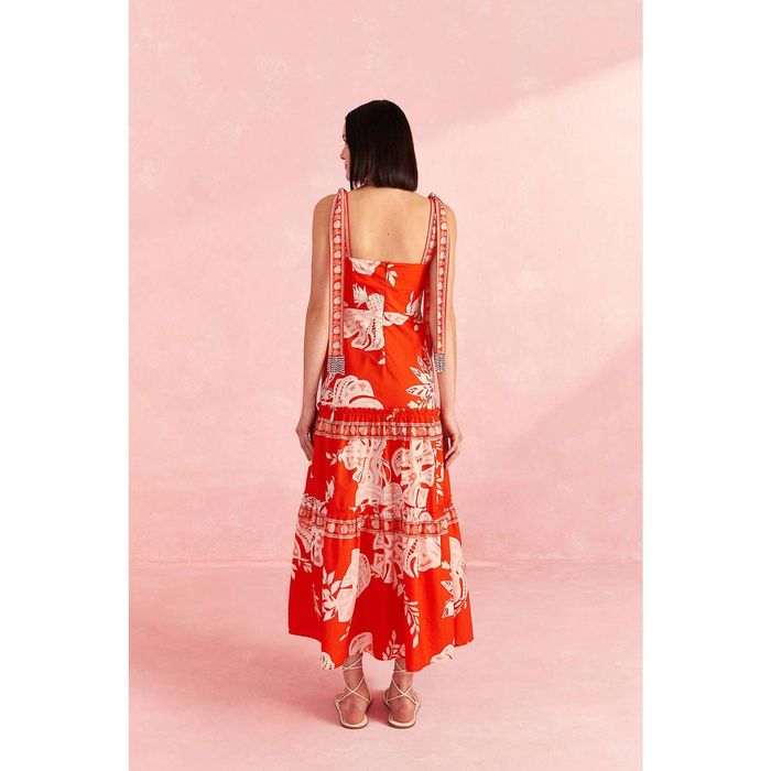 Farm Rio Lace Monsteras Midi Dress In Red | Grailed