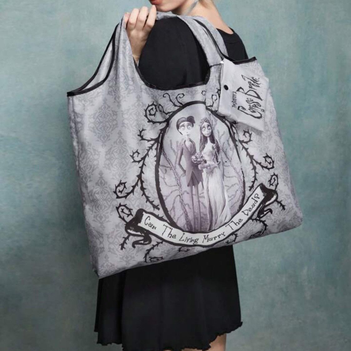 Disney Corpse Bride Gray & Black Foldable Tote Bag in Pouch | Grailed