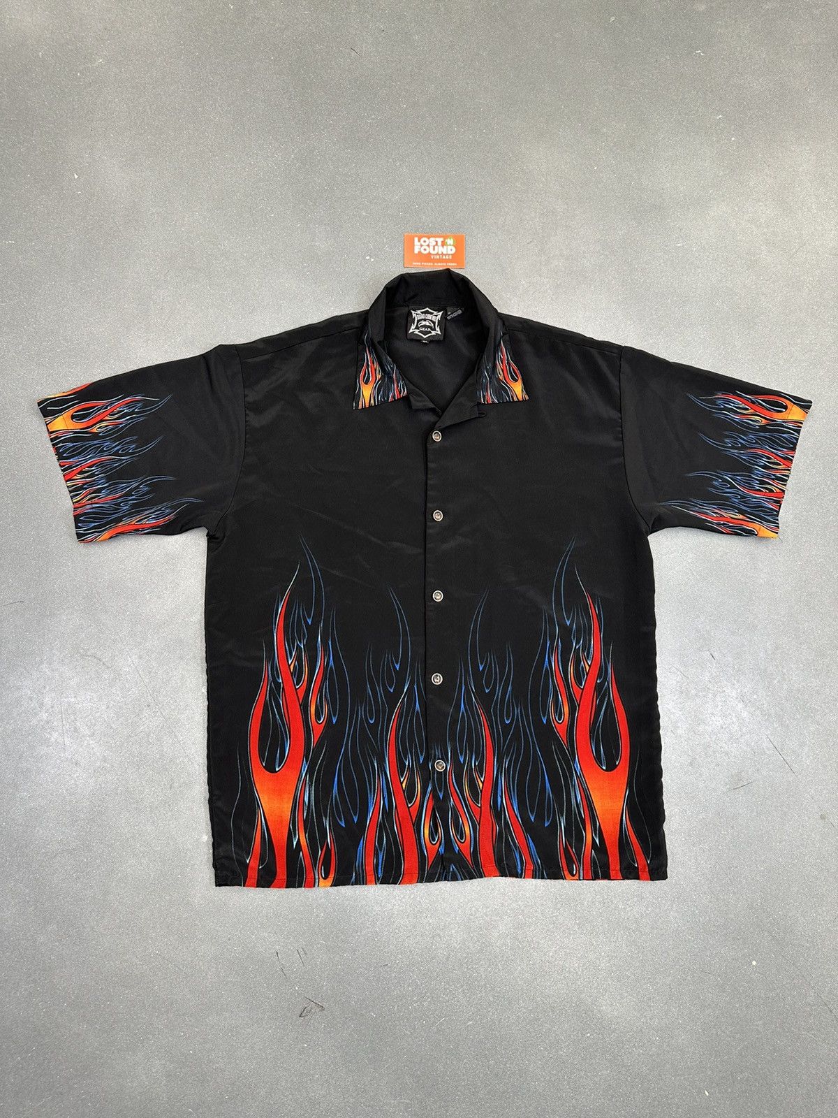 Vintage ‘90s Vintage Hard Chrome Gear Tribal Flames Button Up | Grailed