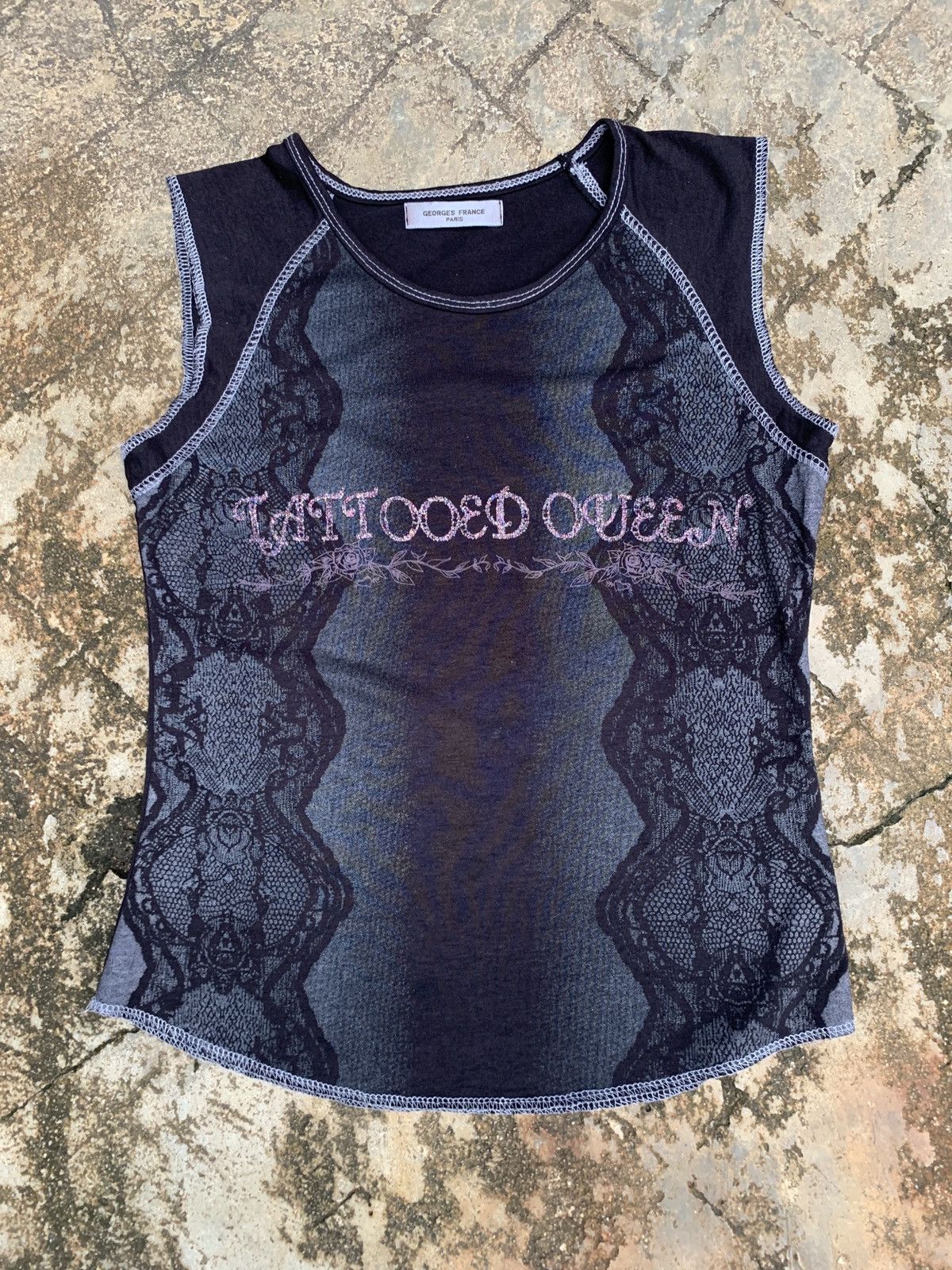 Japanese Brand y2k Georges France Snake Skin Pattern Tattoed Queen Top ...