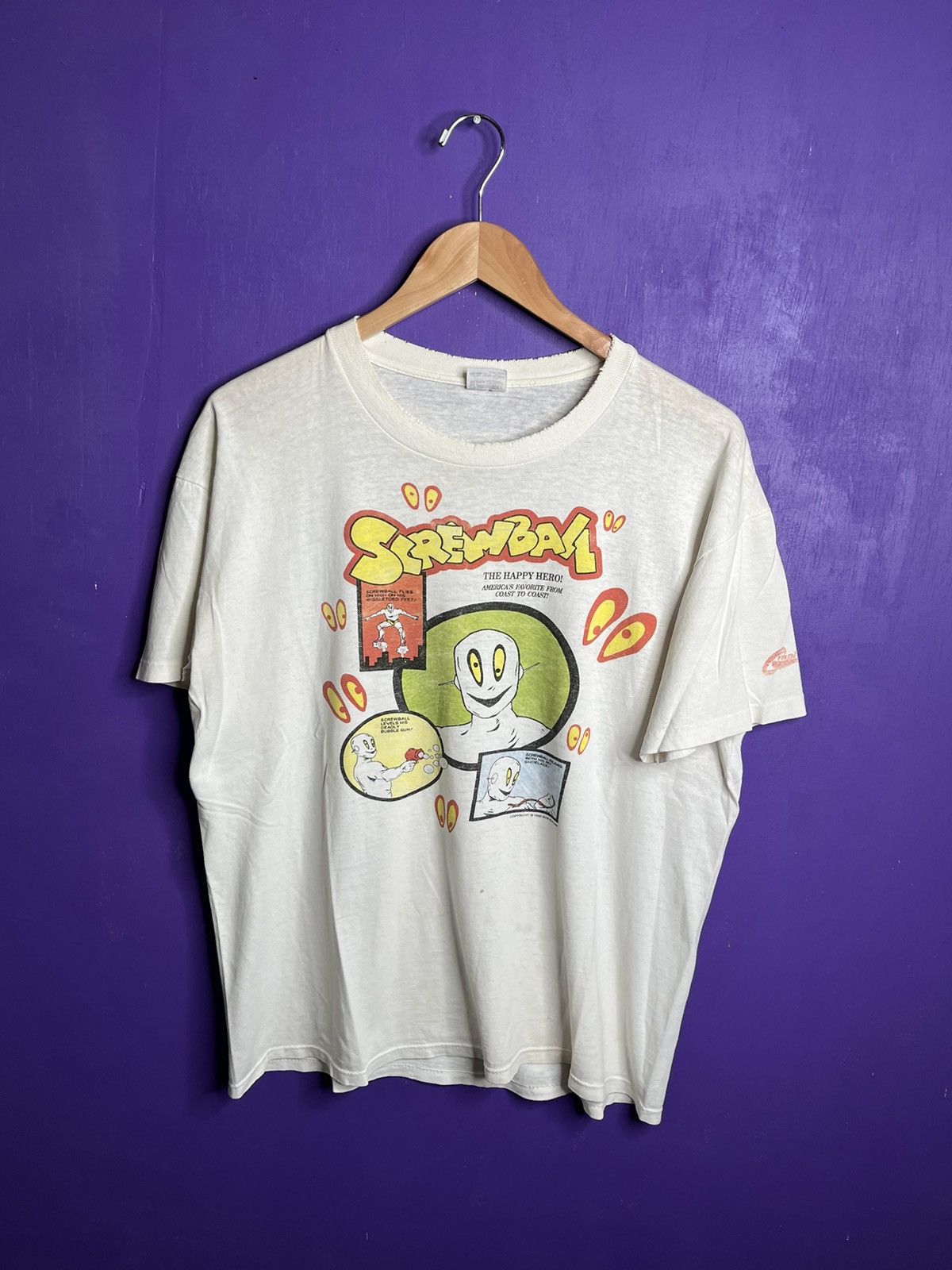 Vintage Vintage 1990 Graphitti Screwball the happy hero t-shirt | Grailed