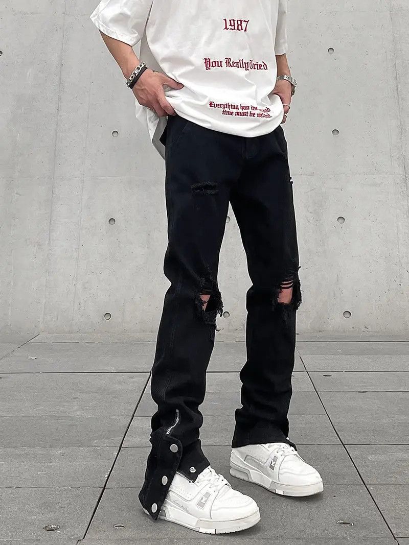 Japanese Brand Straight leg micro zipper split hole jeans | Grailed